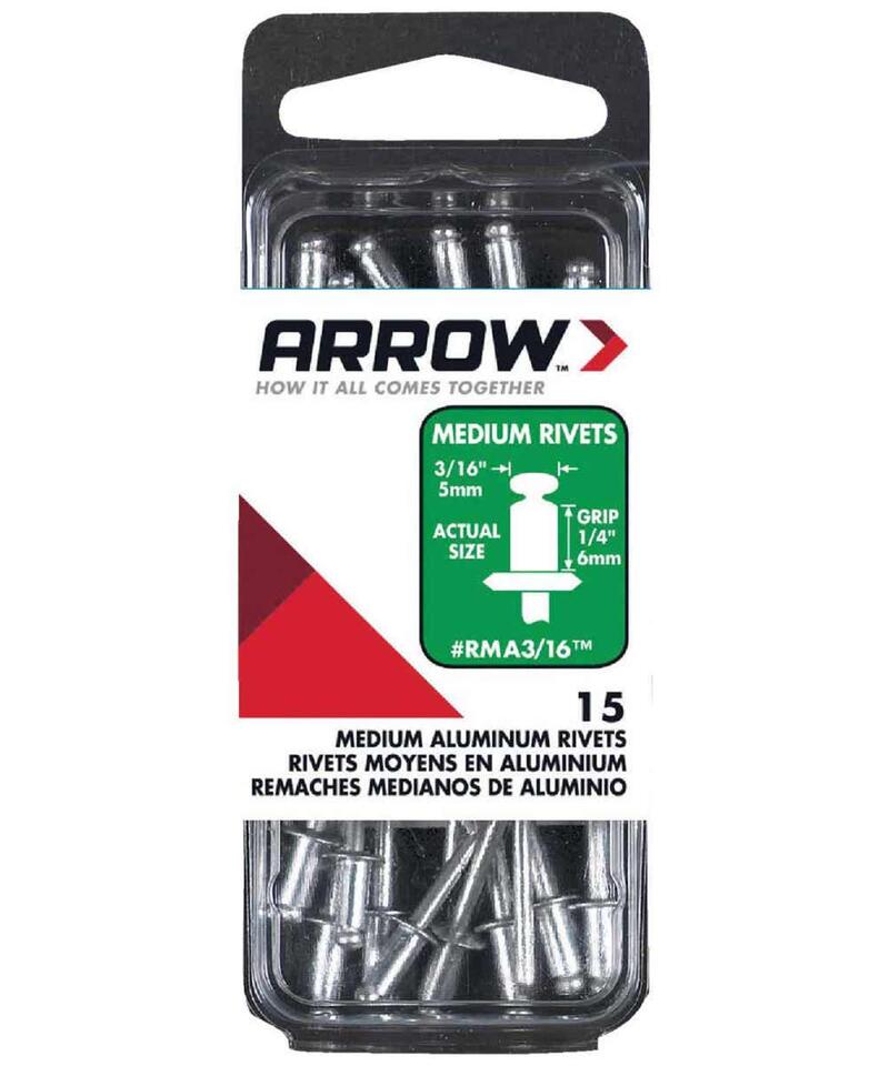 Arrow Medium Rivet 3/16x1/4 Inch Aluminum 15 Pack RMA3/16 | M&C Home Depot