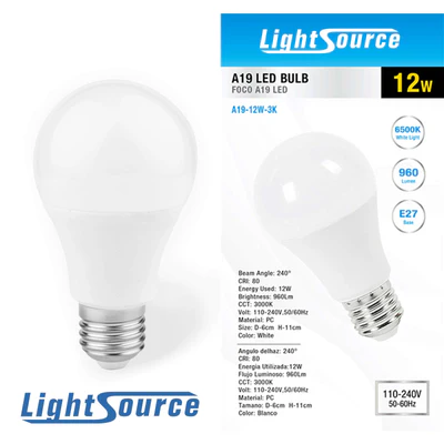 BULB A19 12W LED E27 6500K | M&C Home Depot