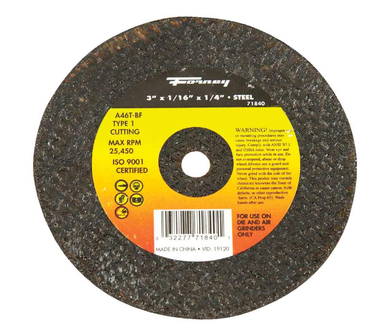 Forney Steel Cut Off Wheel 3x1/16x1/4 Inch 1 Each 71840 | M&C Home Depot