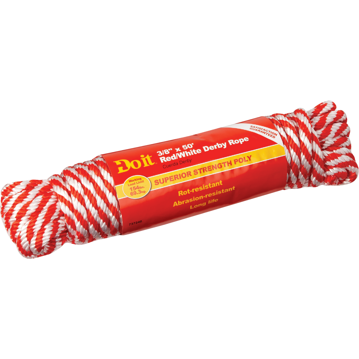 DIB Derby Polypropylene Rope 3/8 Inx50 Foot Red White 1 Each 737240 | M ...